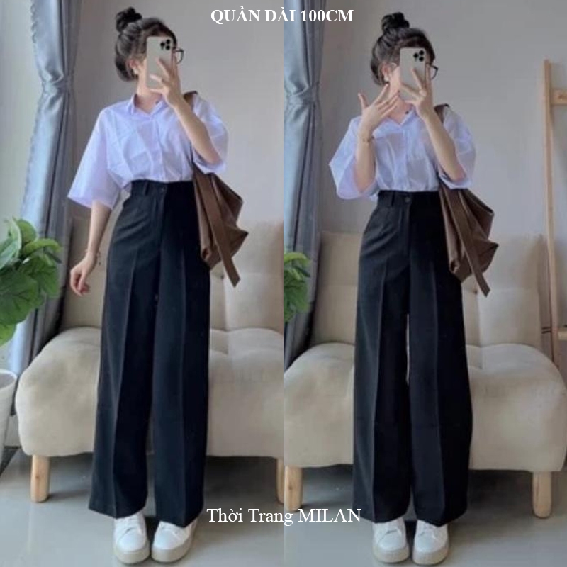 Quần ống rộng nữ đi học lưng cao cấp 2 3 sinh viên công sở dáng quần ...
