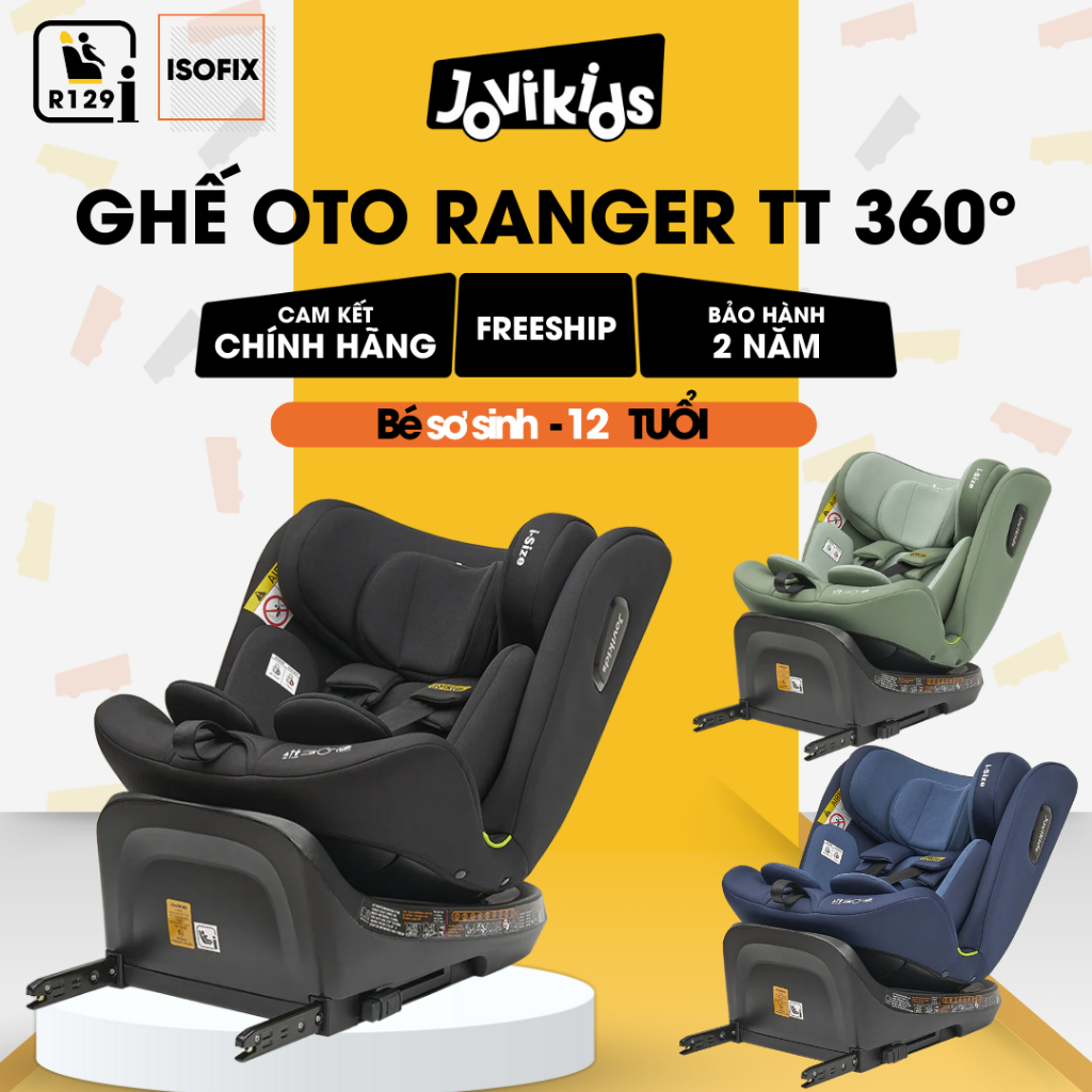 Ghế Ô Tô Jovikids Ranger TT xoay 360 - i-size R129 + Isofix (cho bé cao ...