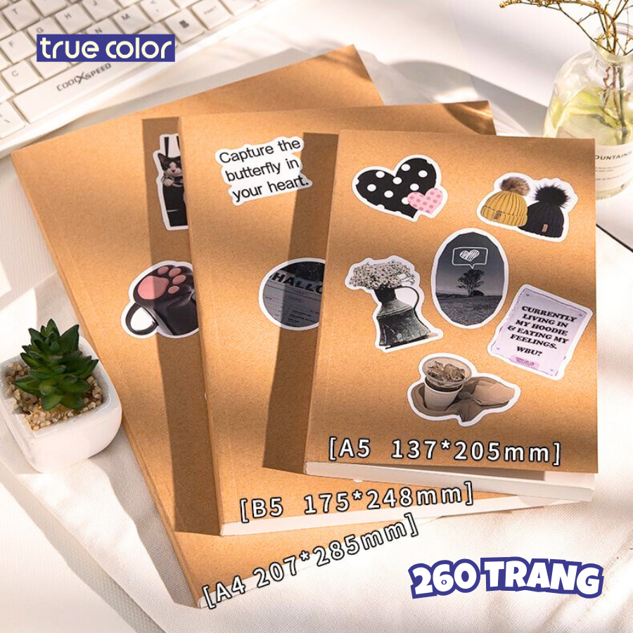 [TẶNG STICKER] Vở kẻ ngang, giấy trắng 260tr bìa tối giản tự trang trí ...