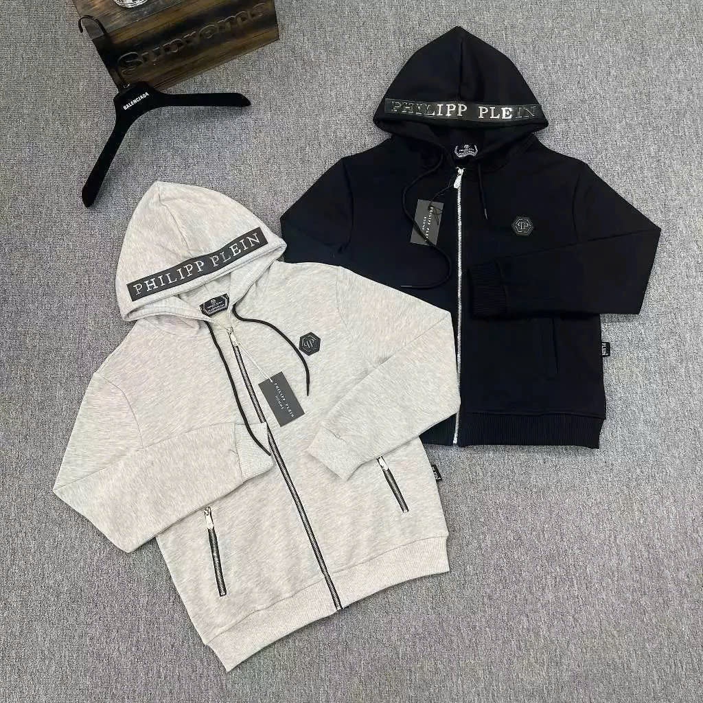 Áo khoác nam nữ Hoodie zip Phil hipp MŨ Plein Phối Khóa Cổ Dây LoGo ...