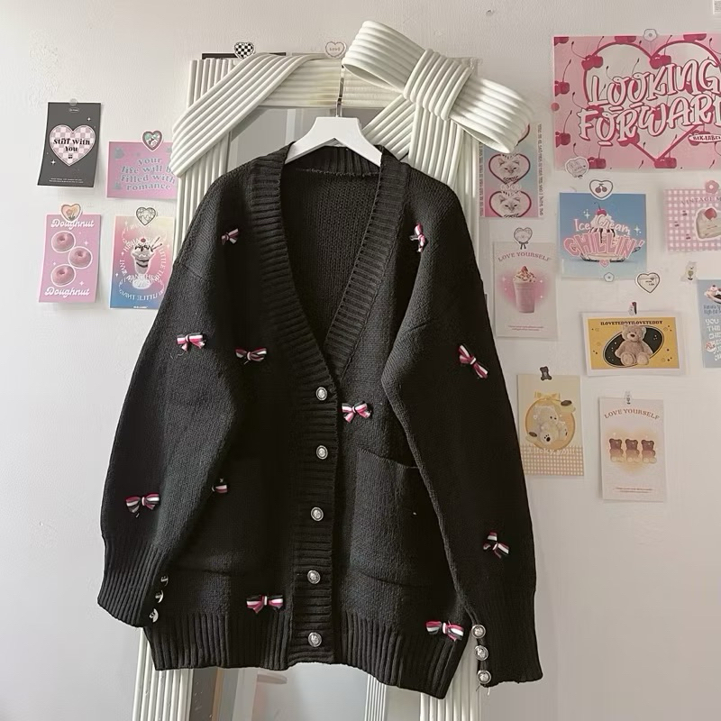 Áo cadigan len kín nơ thome sọc | Shopee Việt Nam
