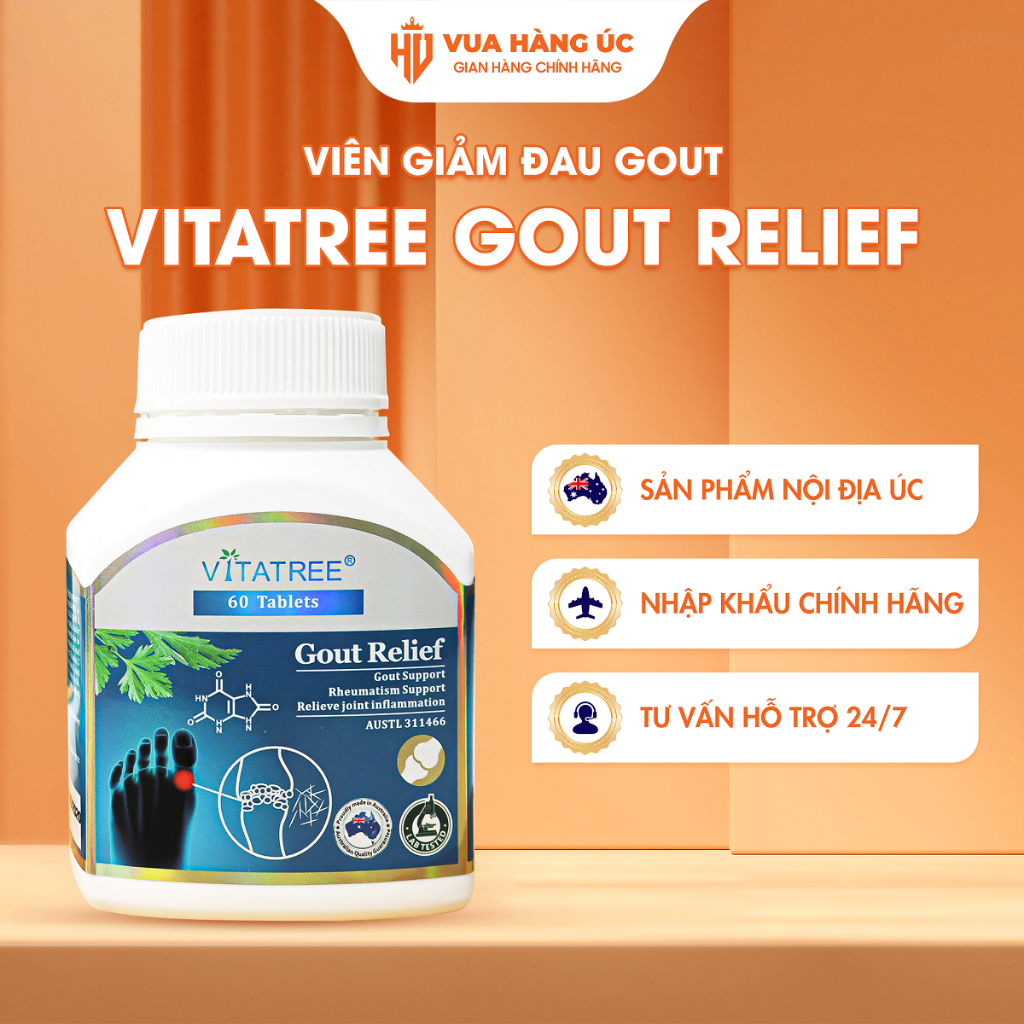 Viên uống hỗ trợ gout Vitatree Gout Relief giảm đau khớp 60 Viên ...