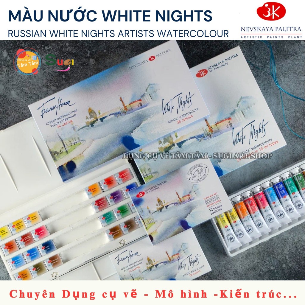 Màu nước White Nights 24 màu dạng hộp nhựa , Watercolor WhiteNights hộp ...