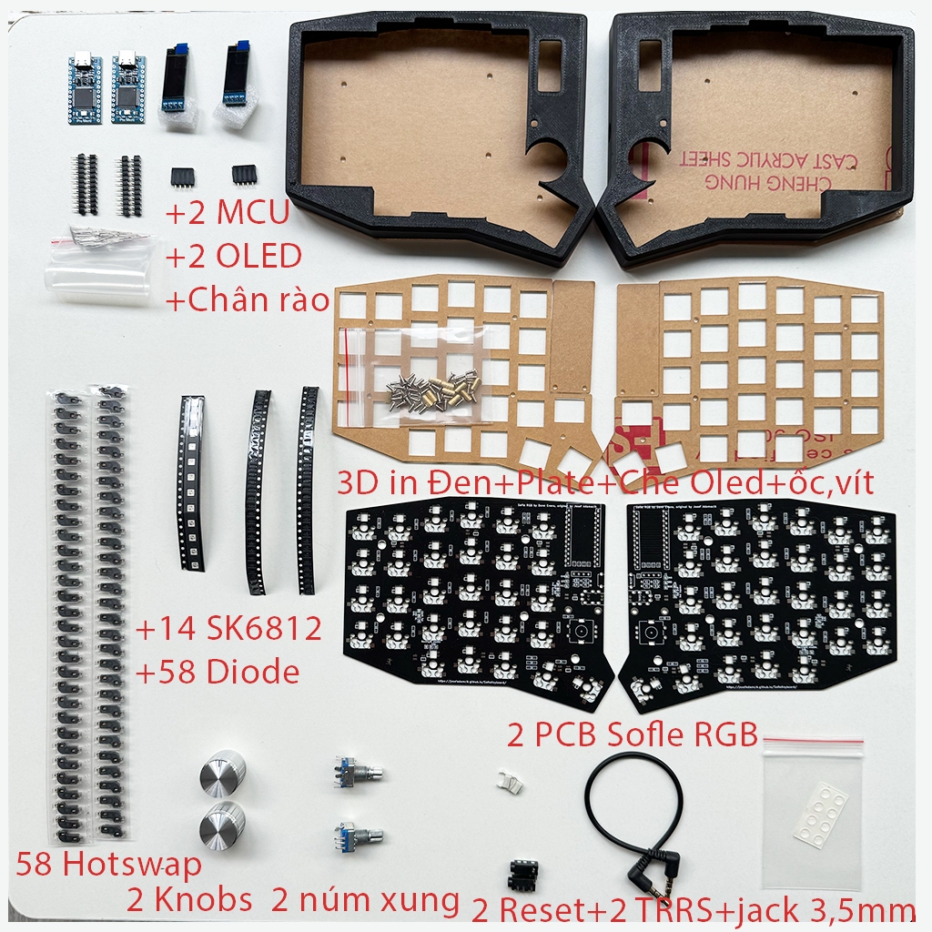 Bàn Phím Tự Thực Hiện DIY Sofle Split Keyboard Layout 58 Dùng ...
