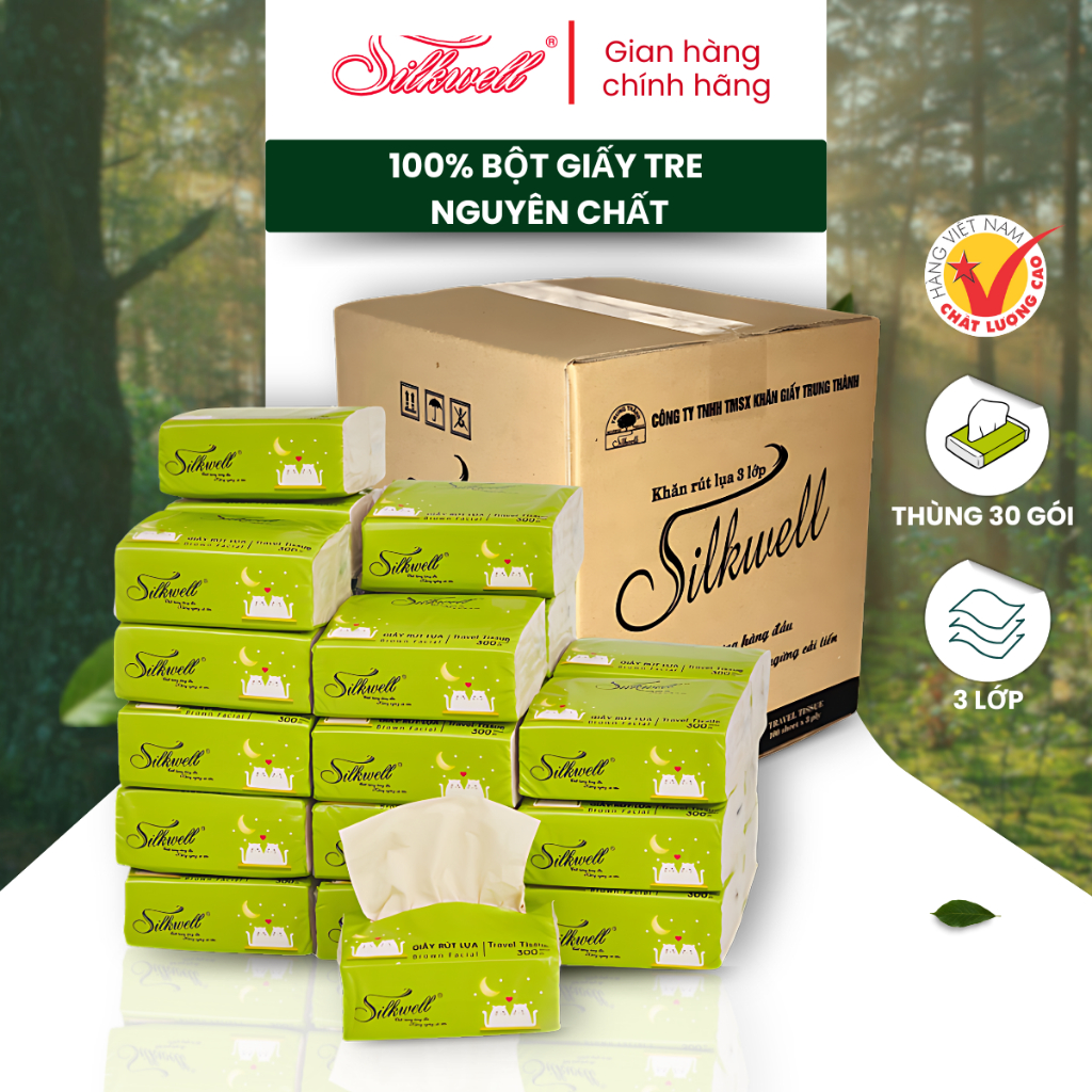 [CHÍNH HÃNG] Thùng 30 gói giấy ăn gấu trúc Silkwell 100 tờ 3 lớp, khăn ...