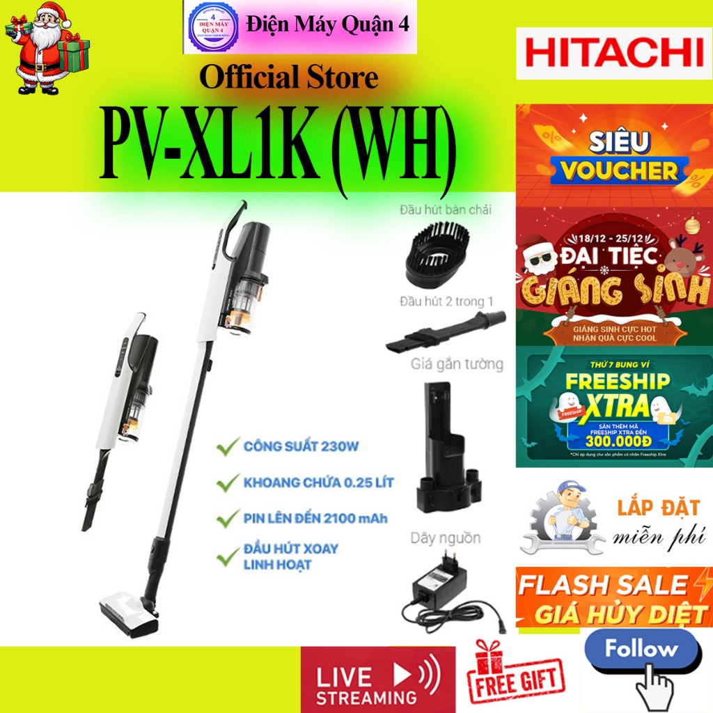 PV-XL1K(WH) -- Máy hút bụi cầm tay Hitachi PV-XL1K 24CV PWH, Hàng chính hãng | Shopee Việt Nam