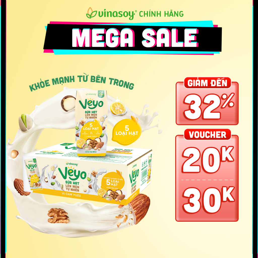 Thùng Veyo Sữa hạt lên men tự nhiên Vị Cam Yuzu (30hộp x 180ml) | Shopee Việt Nam