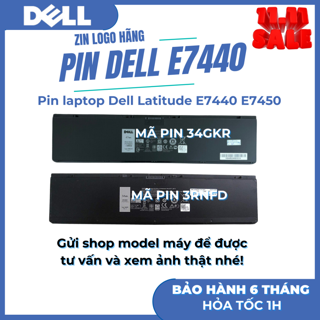 Pin Laptop Dell Latitude E7440 E7450 7440 7450 54W 47WH 34GKR 3RNFD ZIN ...