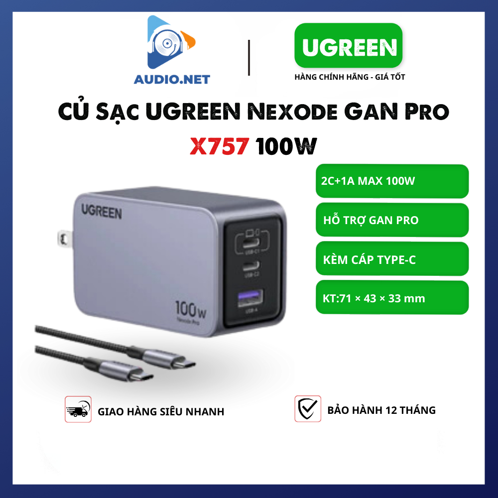 Củ Sạc UGREEN 100W Nexode Pro GaN X757 3 Cổng PD/PPS/QC Chính Hãng - Bảo Hành 12 Tháng. | Shopee ...