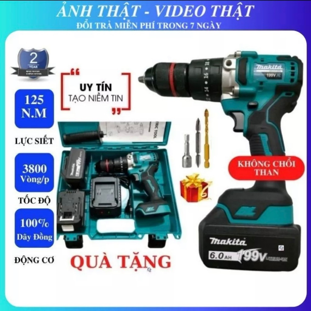 Máy Khoan Pin - Máy Khoan Bê Tông Khoan Pin 199v Lõi Đồng 100% Khoan Pin 3 Chức Năng Điện Máy ...