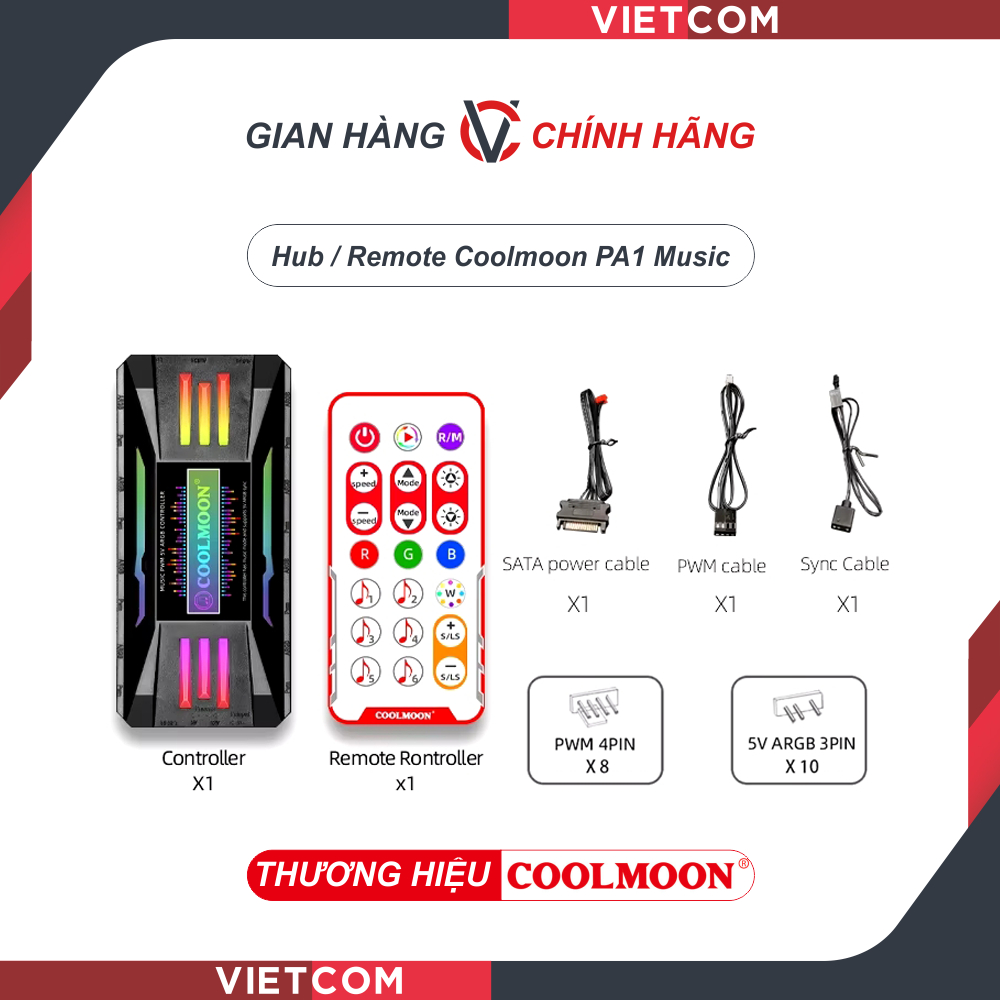 | HUB ARGB | Bộ Hub / Remote Coolmoon PA1 Music Black (PWM + ARGB) - Hỗ ...