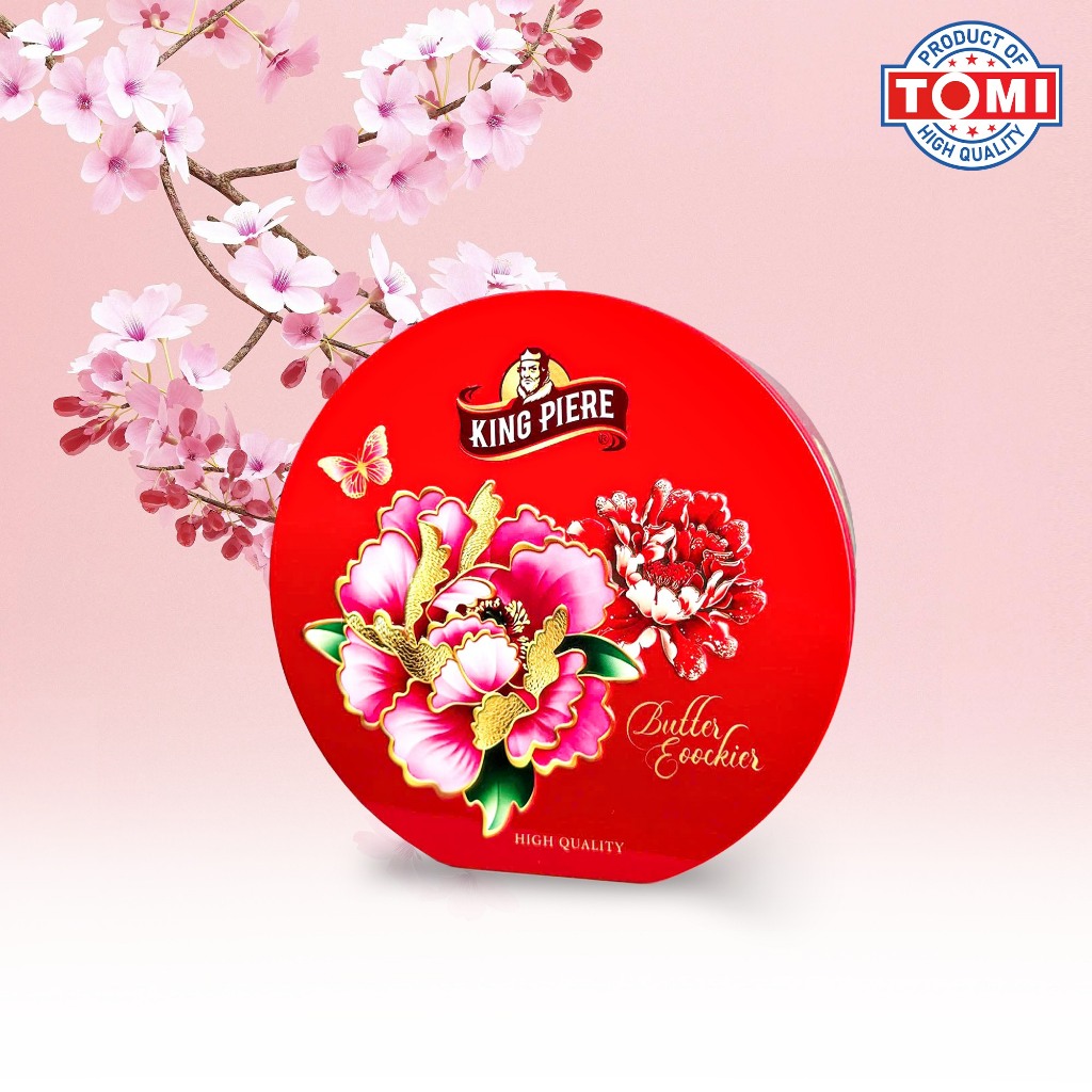 TM-Bánh quy bơ King Piere 105g - Hộp thiếc tròn vạt đáy Hoa VÀNG/MẪU ...