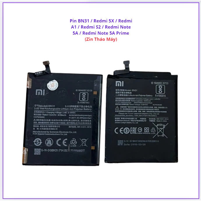 Pin xiaomi bn31 / redmi 5x / redmi a1 /redmi S2 / redmi note 5a / redmi ...