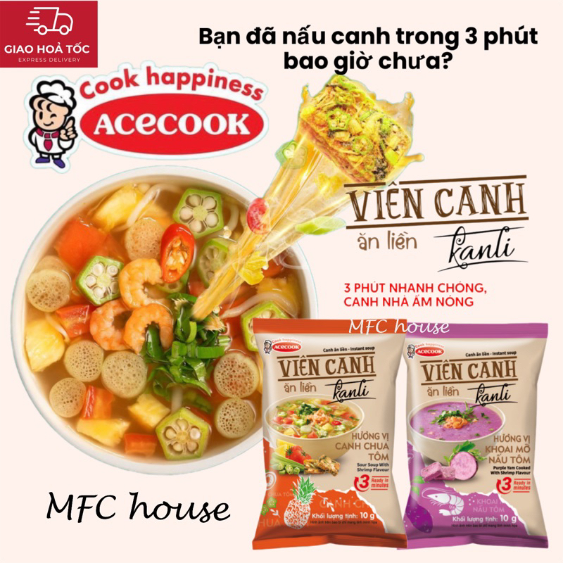 📹 Viên canh ăn liền Kanli Acecook vị canh chua tôm, khoai mỡ nấu tôm ...