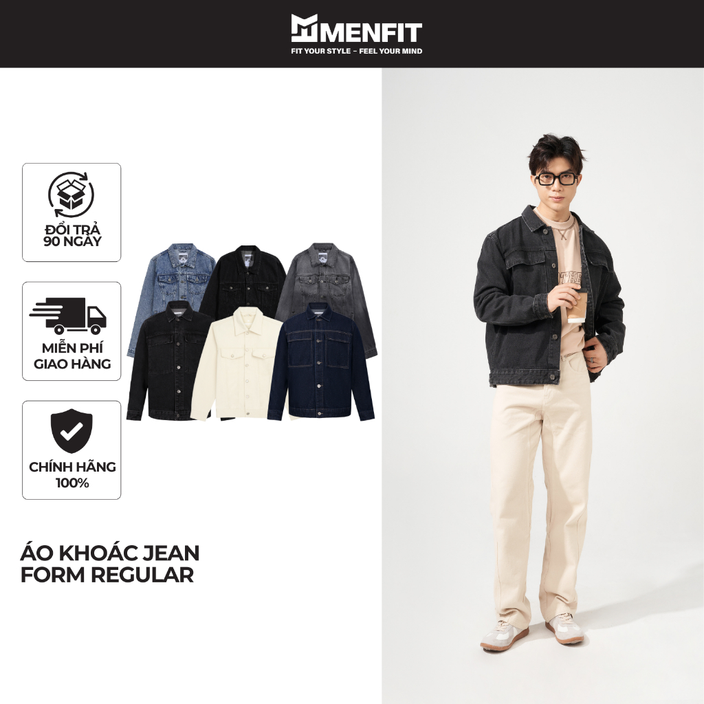 Áo Khoác Jean Nam Denim Trơn MENFIT Cao Cấp Form Regular dày dặn sang ...