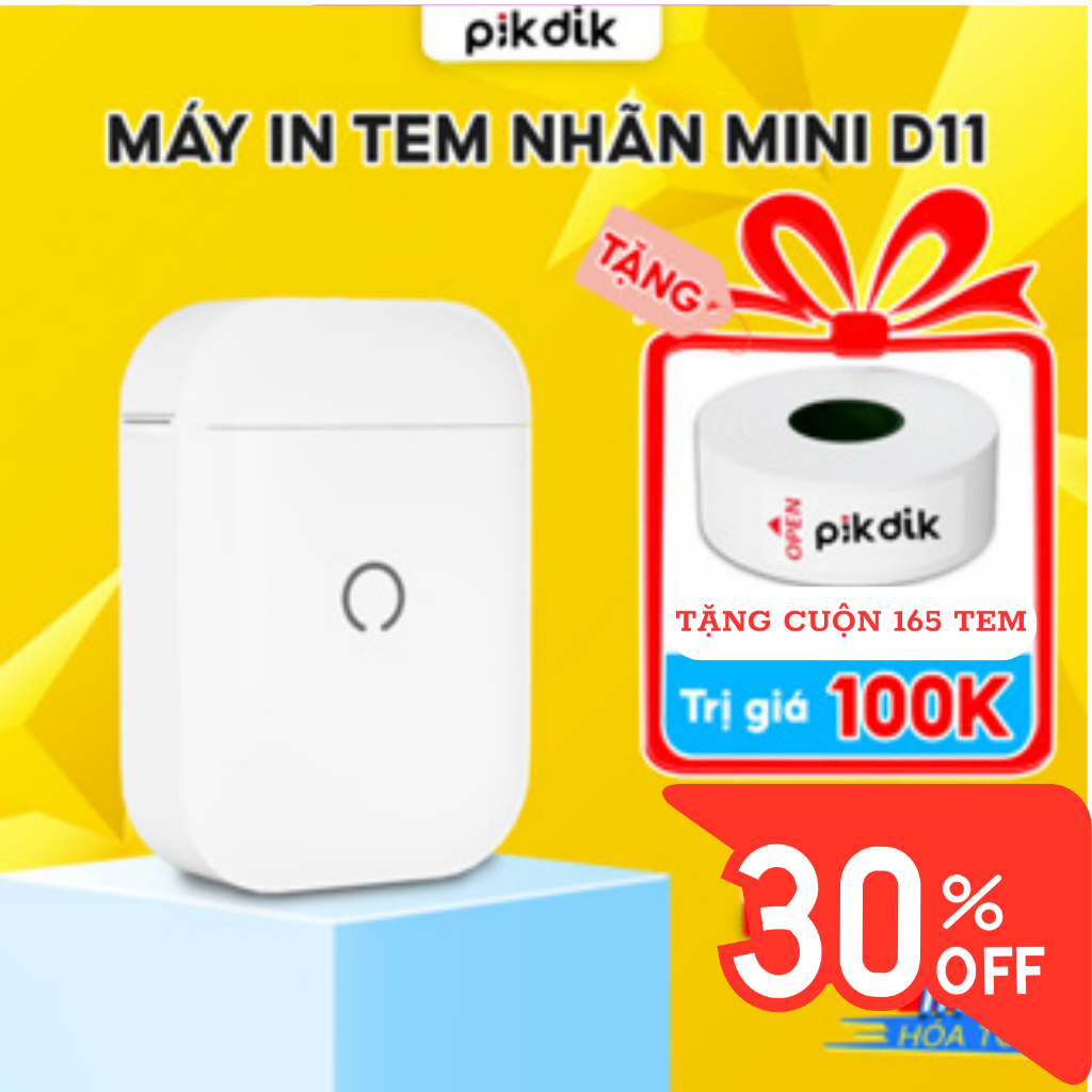 Máy in nhiệt mini Bluetooth PIKDIK D11 in tem, mã vạch, nhãn dán, logo ...