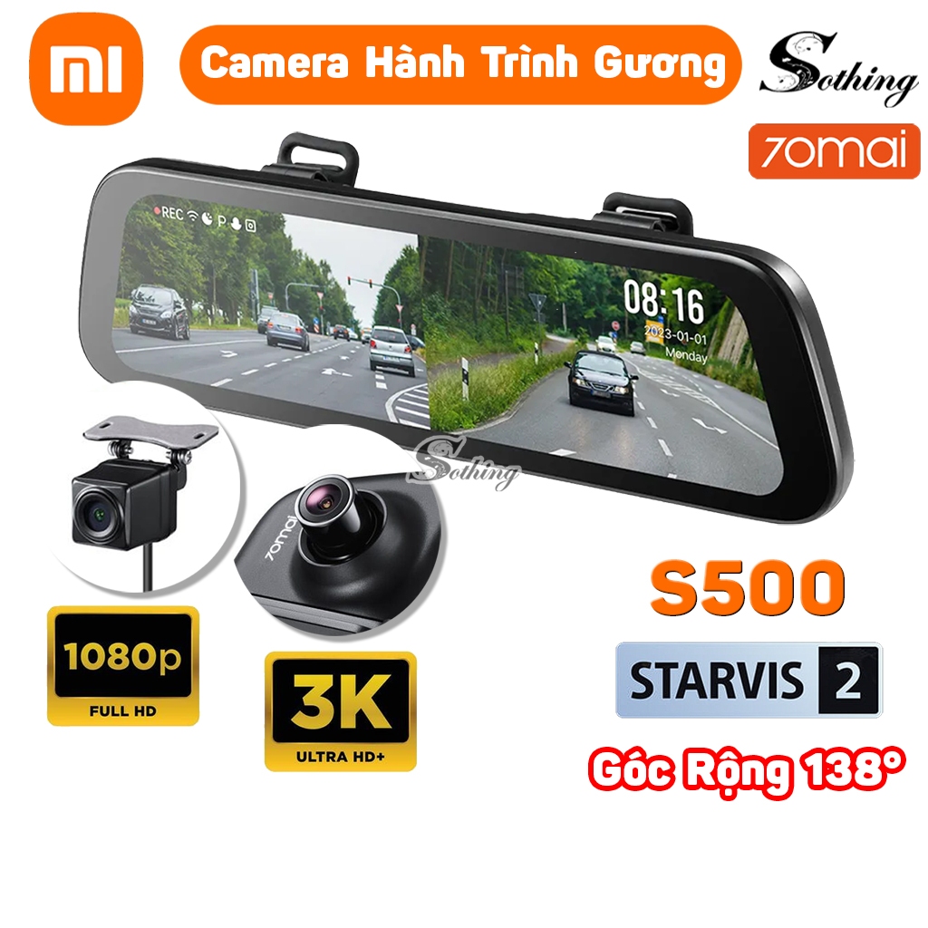 Camera Hành Trình Gương S500 70Mai SOTHING Xiangwu Cam Trước Siêu Nét 3K HDR Cam Sau Full HD ...