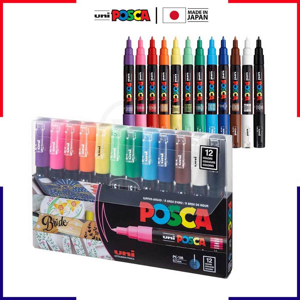 [VIHAND - CHÍNH HÃNG] Bộ 12 bút sơn vẽ trên nhiều chất liệu Uni Posca PC-1M - Ngòi nhỏ 0.7mm ...