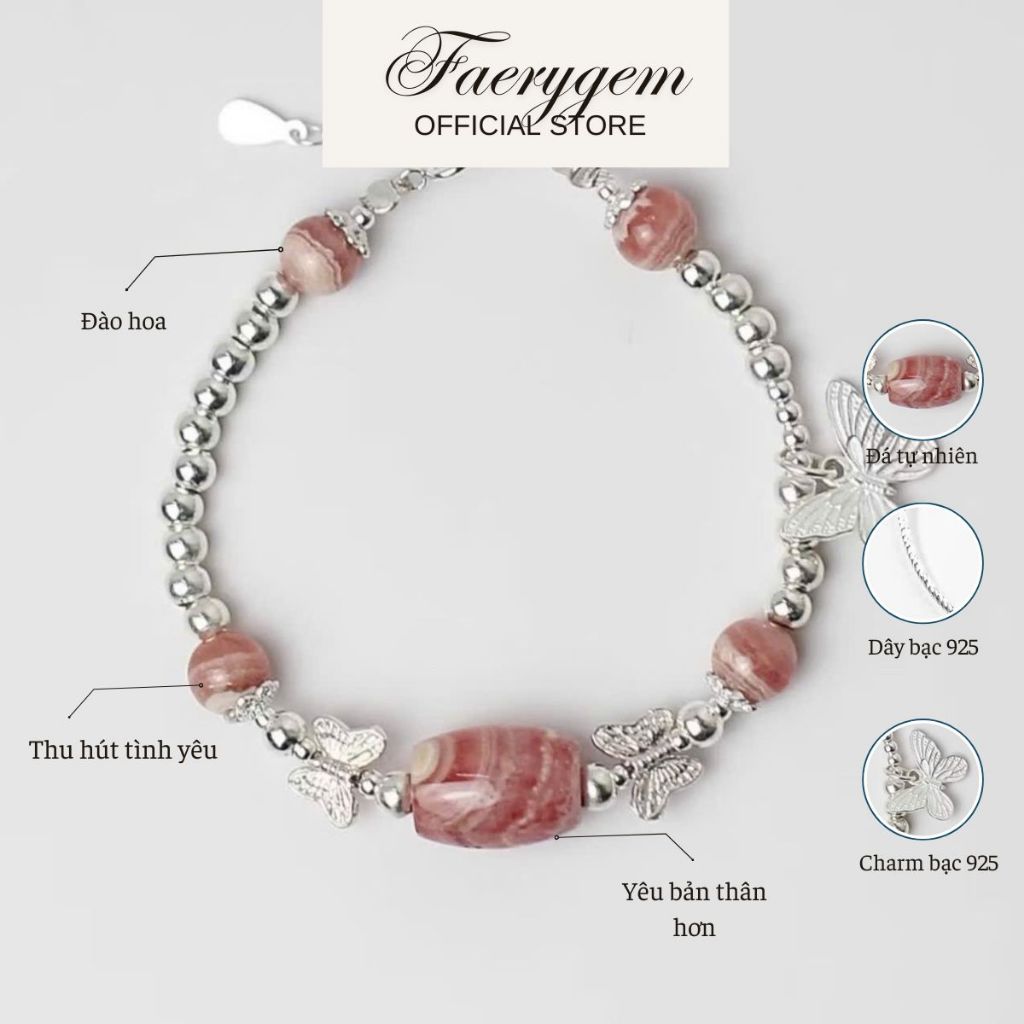 Lắc tay đá Đào Hoa thu hút tình duyên design by FaeryGem Silver S925 | Shopee Việt Nam