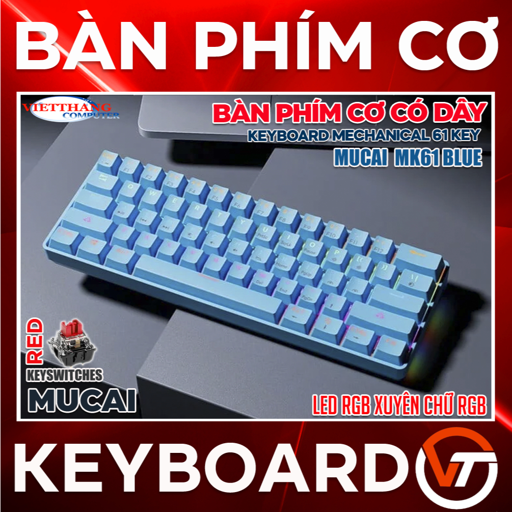 Bàn phím cơ Mini Gamming có dây Mucai MK61 Blue 61Key Switch Red Led ...