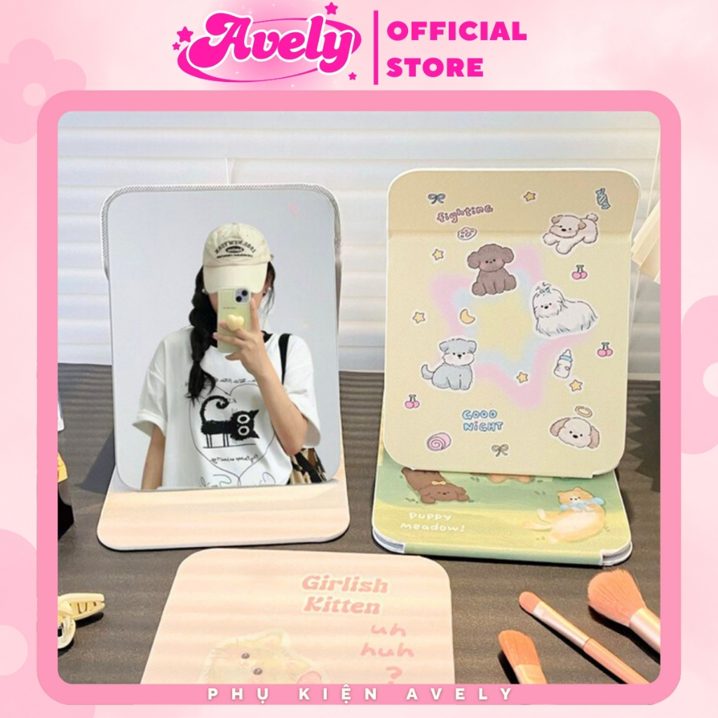 Gương gấp gọn để bàn full viền bằng da PU, Gương trang điểm để bàn gấp gọn dễ thương - AVELY ...