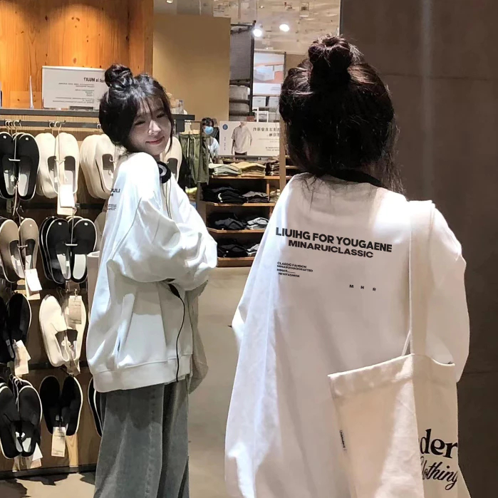 FOCUS local brand fashion Trắng dài tay áo nỉ cổ tròn bigsize levents ...