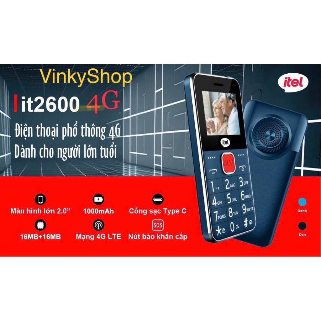 Điện thoại 4G ITEL IT2600 4G dành cho người lớn tuổi, 2 sim, đèn pin siêu sáng, bảo hành 12 ...
