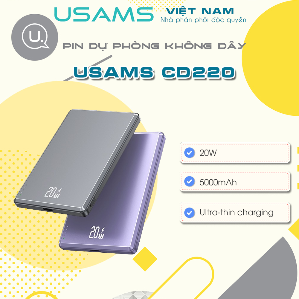 Pin Dự Phòng Không Dây USAMS CD220 5000mAh 20W (Ultra-thin, PD ...