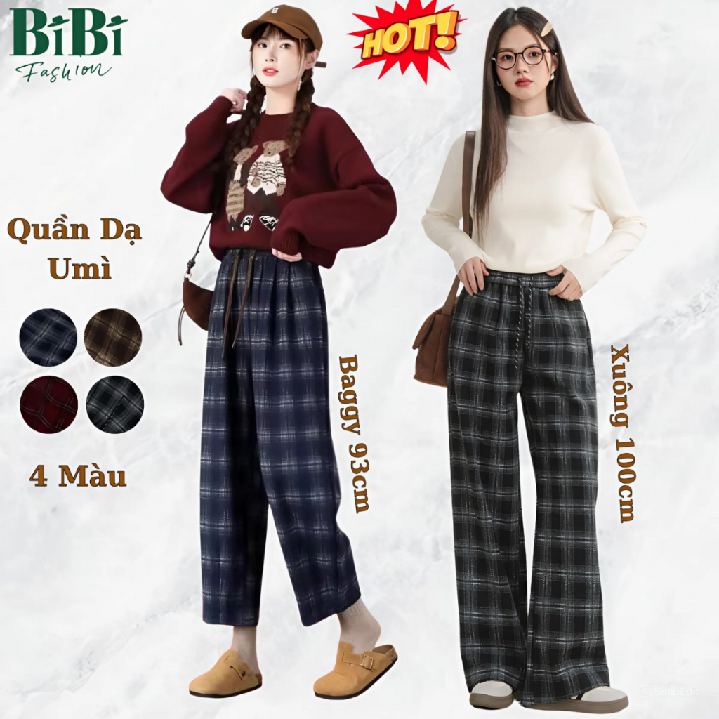 Quần kẻ caro dáng xuông, baggy. Vải dạ umì cao cấp mềm mịn co giãn ...