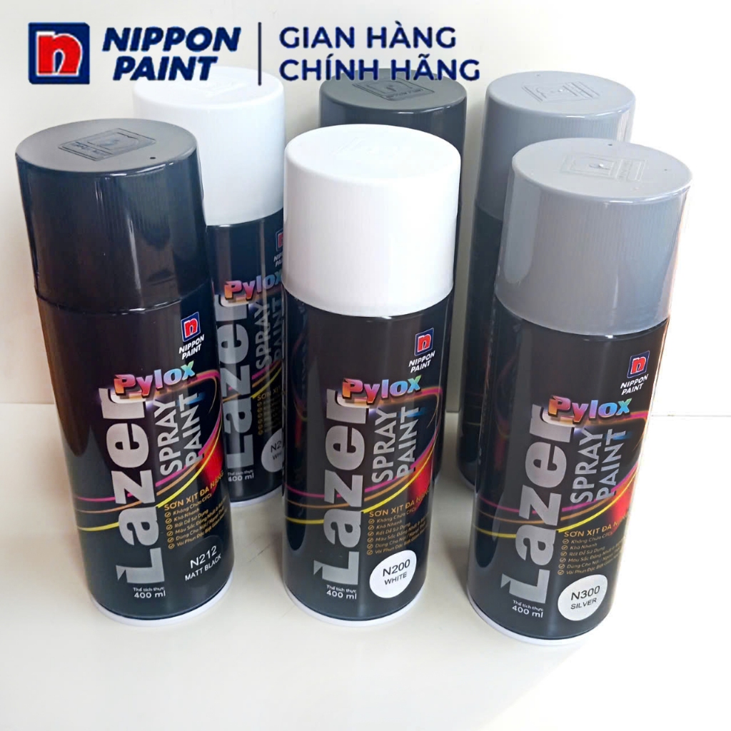 Sơn xịt Pylox Lazer N200 TRẮNG| N212 ĐEN | N136 BẠC - Chính hãng NIPPON ...