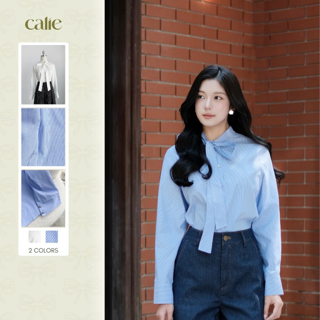 Aó sơ mi kẻ cách điệu cổ nơ thương hiệu Calie house AC430 QJ012 ...