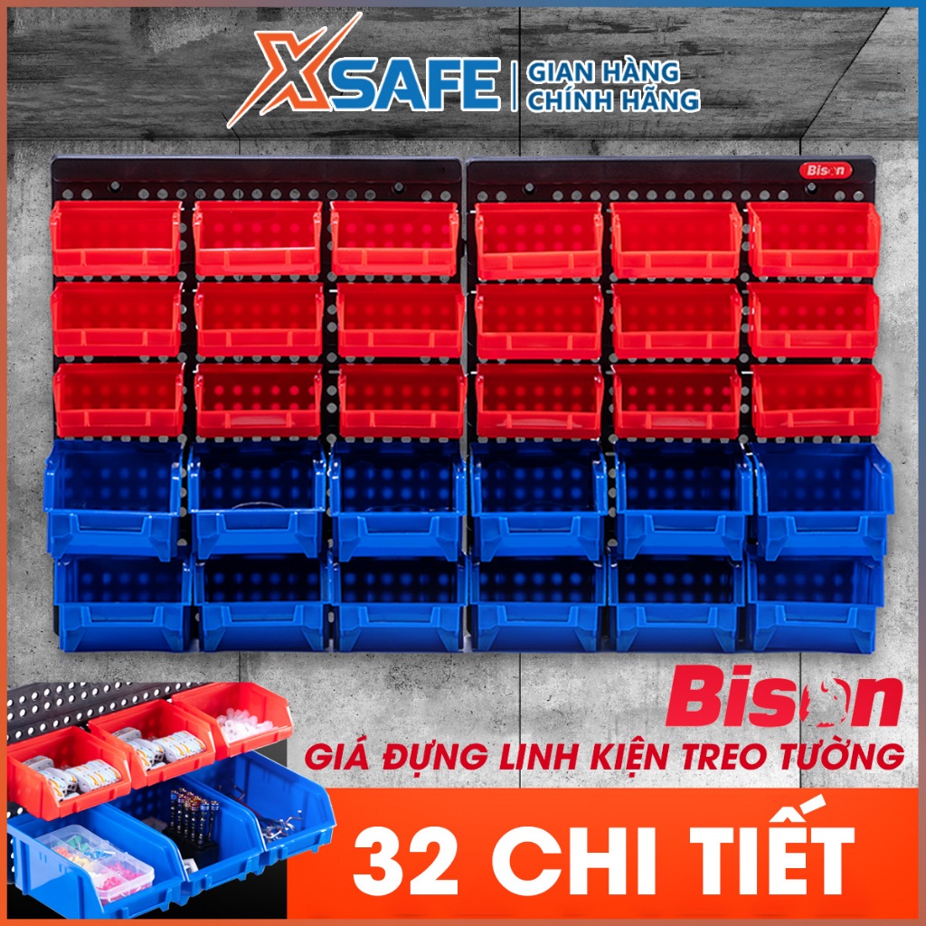 Giá đựng linh kiện đồ nghề treo tường Bison tổng 30 hộc đựng, liên kết ...