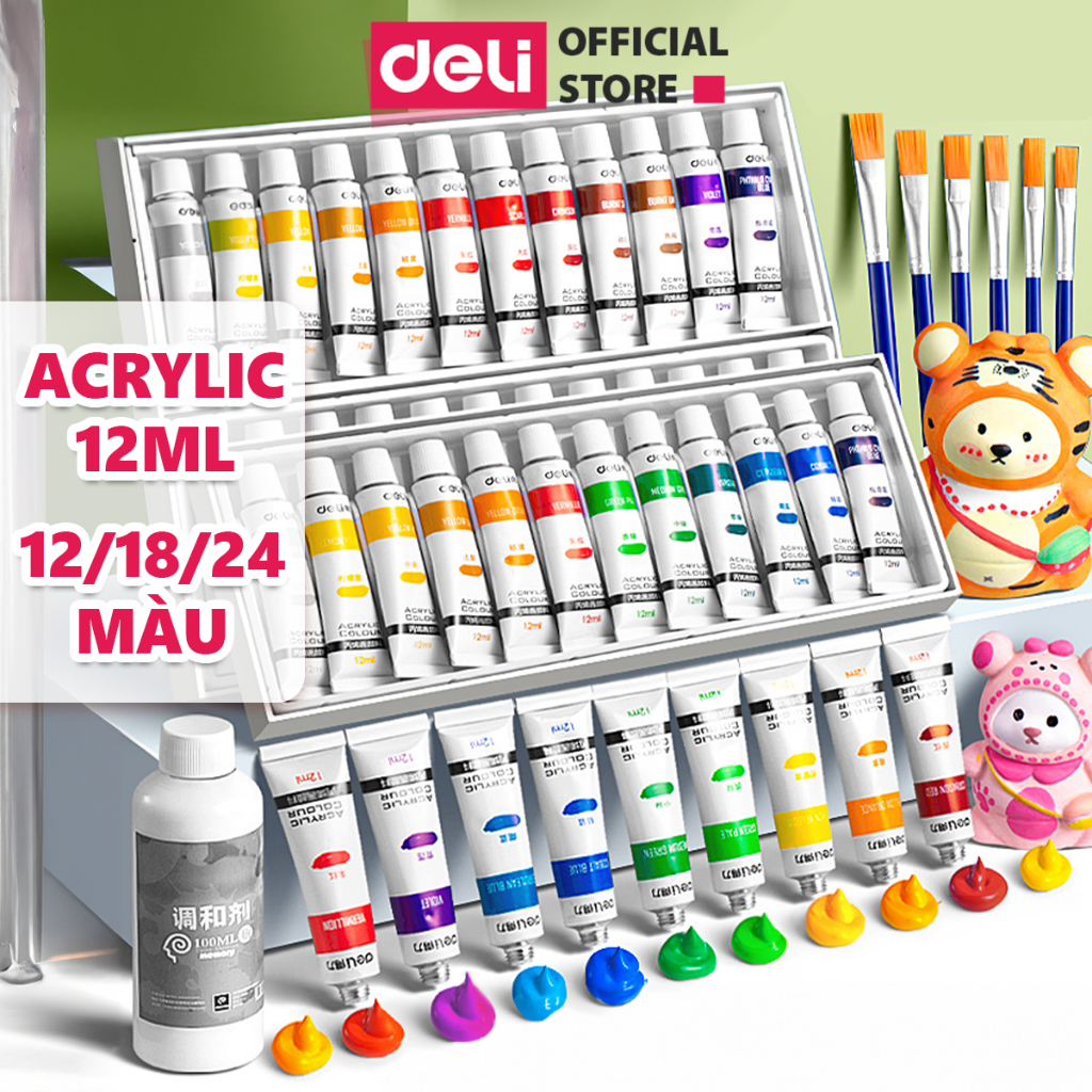 Màu vẽ acrylic dạng tuýp 12ml chuyên nghiệp Deli - vẽ vải / quần áo ...