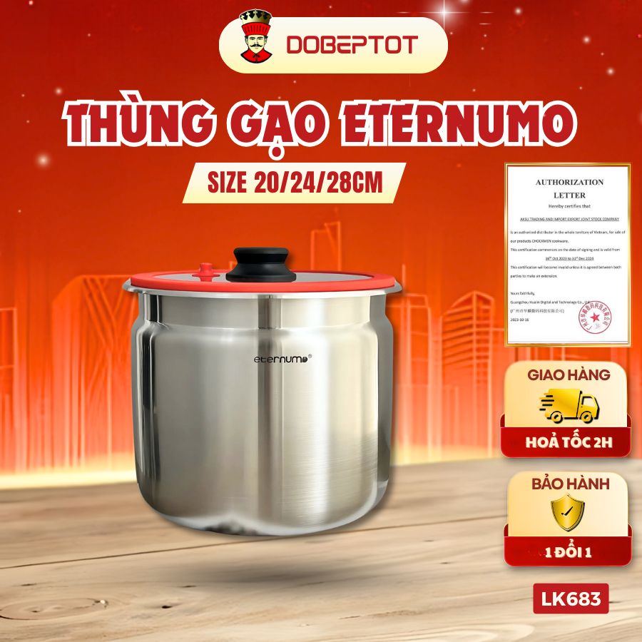 [LK683] Thùng gạo Chockmen ETERNUMO inox siêu kín 20/24/28cm hũ bảo quản hạt thực phẩm bình chứa ...