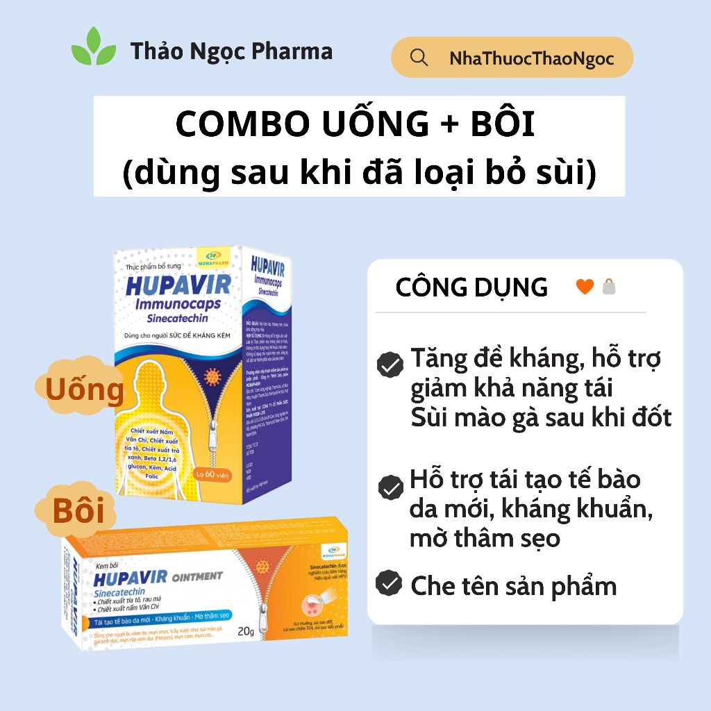 COMBO Bôi Uống (1 Hupavir Ointment + 1 Hupavir Immunocaps) dùng SAU ĐỐT ...