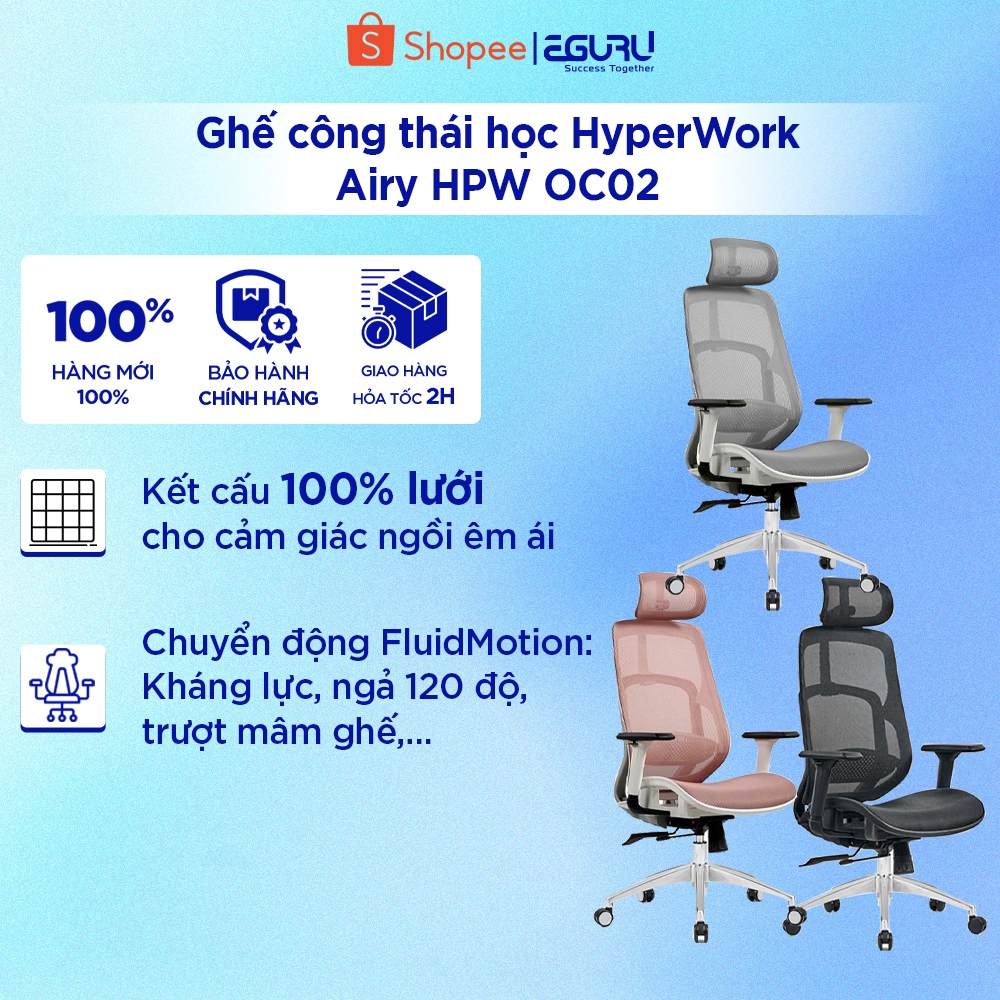 Ghế công thái học HyperWork Airy HPW OC02 (Đen/ Xám/Hồng) - Hàng Chính ...