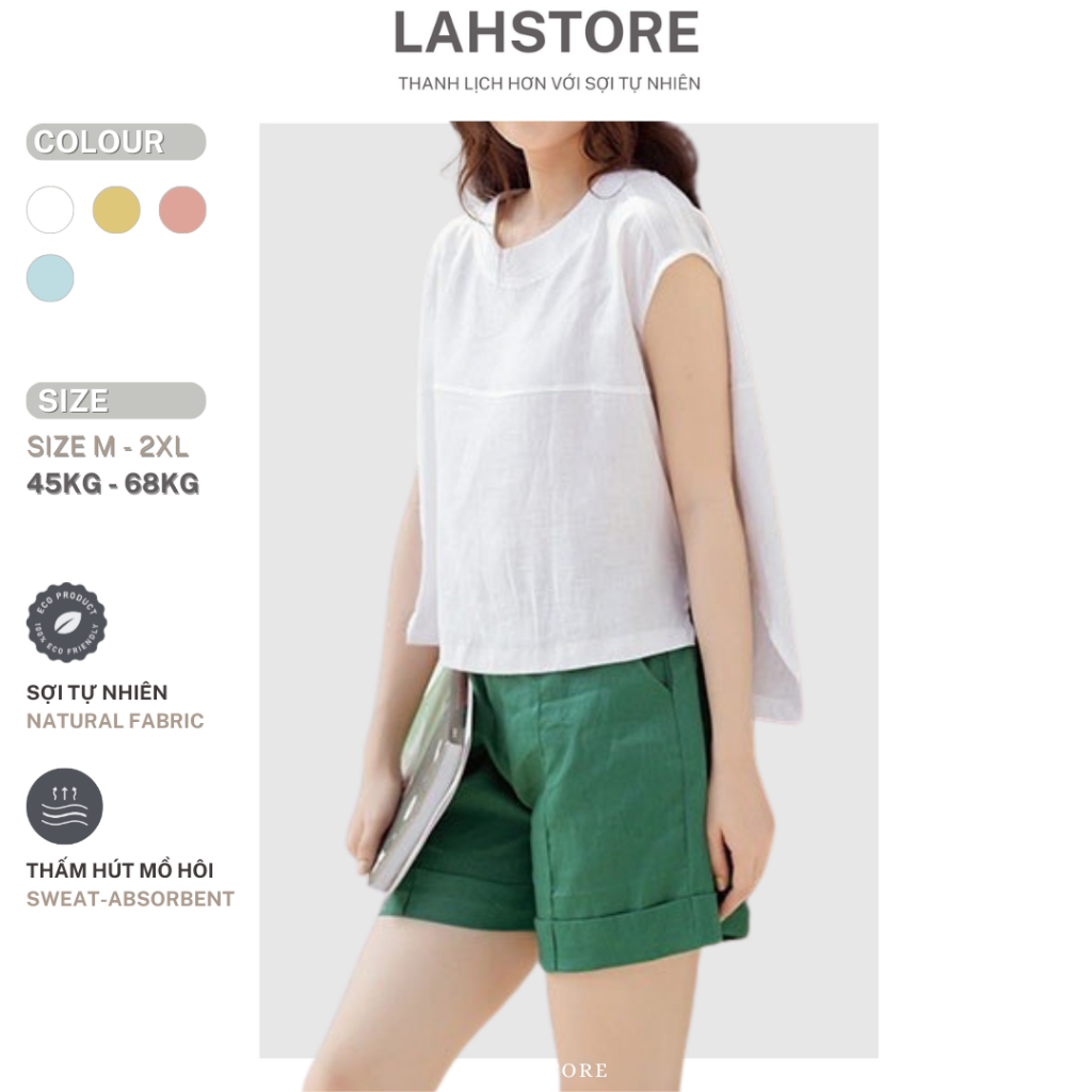Áo sát nách nữ linen LAHSTORE form rộng, cổ thuyền, tay cánh dơi ASN04 ...