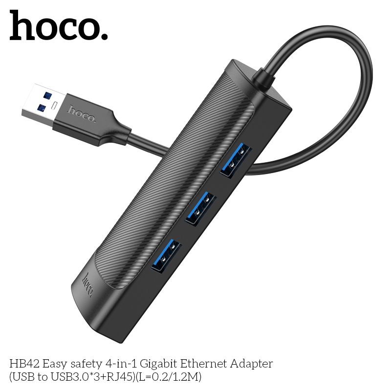 Bộ chuyển Hoco HB42 USB thành USB + mạng LAN, hỗ trợ truyền dữ liệu ...