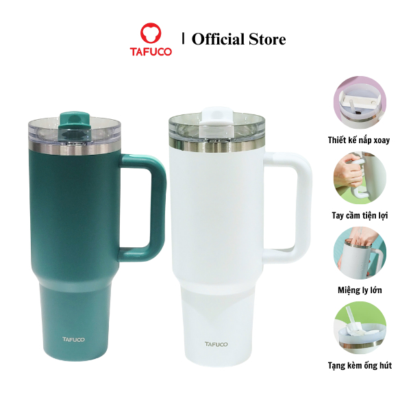 Ly giữ nhiệt có tay cầm TAFUCO 1187ml Inox 304 + kèm ống hút (màu xanh ...