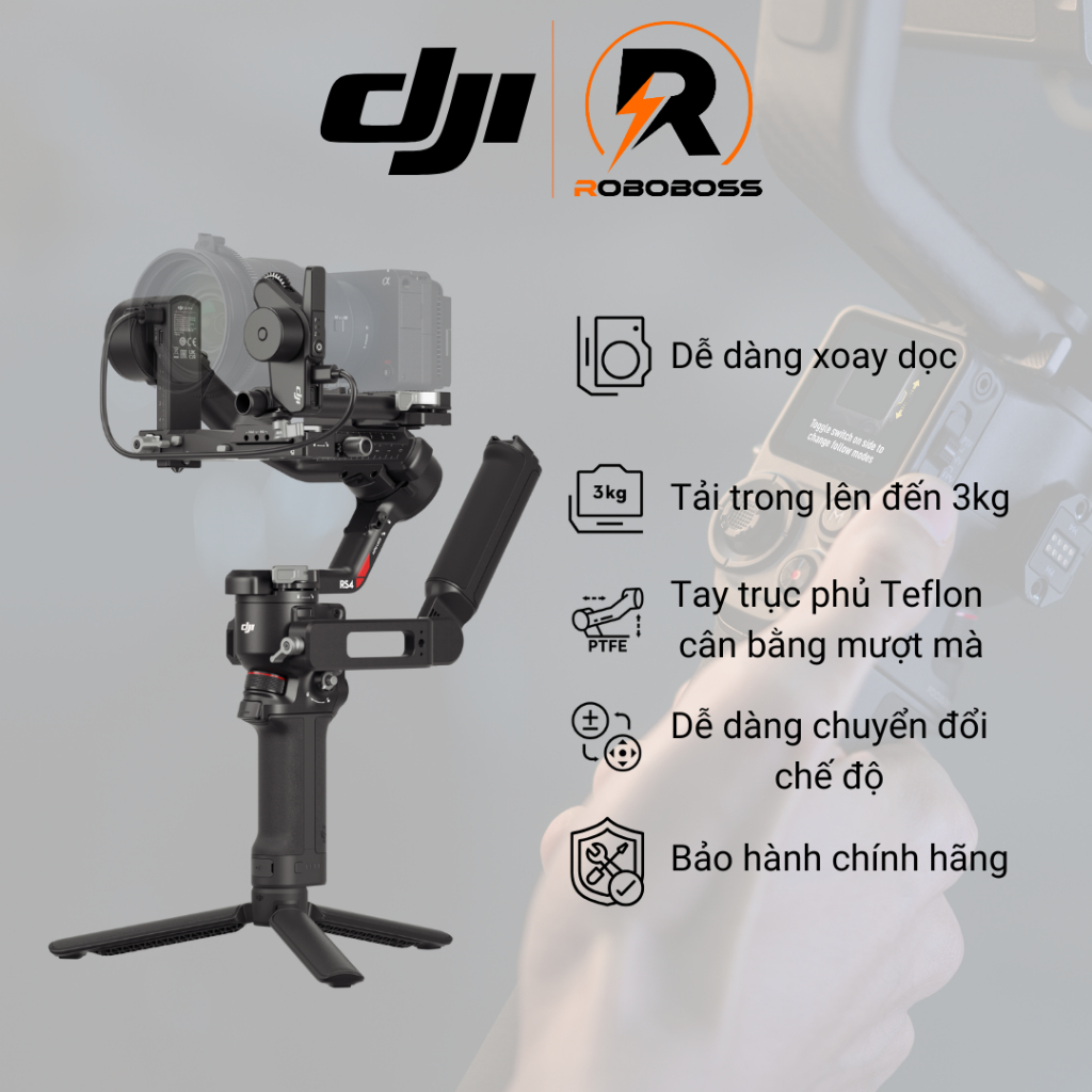 Combo Gimbal máy ảnh chống rung DJI RS 4 tải trọng đến 3kg, quay dọc linh hoạt (DJI RS4 Combo ...