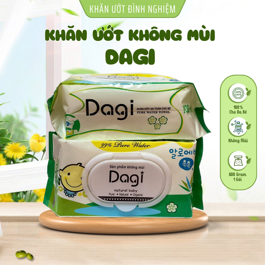 Combo 10 gói Khăn ướt Hàn Quốc Dagi gói lớn 100 tờ với 99% nước tinh khiết an toàn lành tính dịu ...