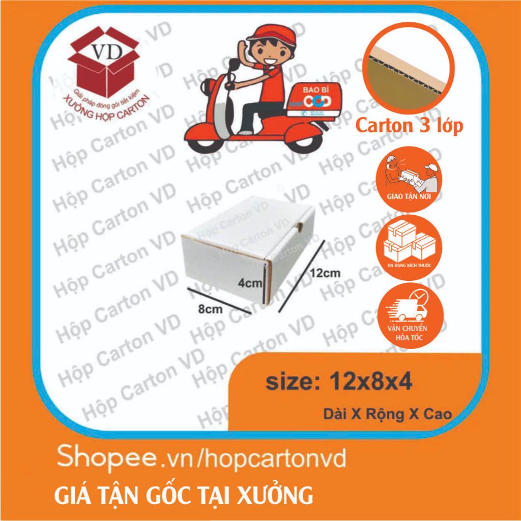 Hộp carton nắp gài trắng size 12x8x4 | Shopee Việt Nam