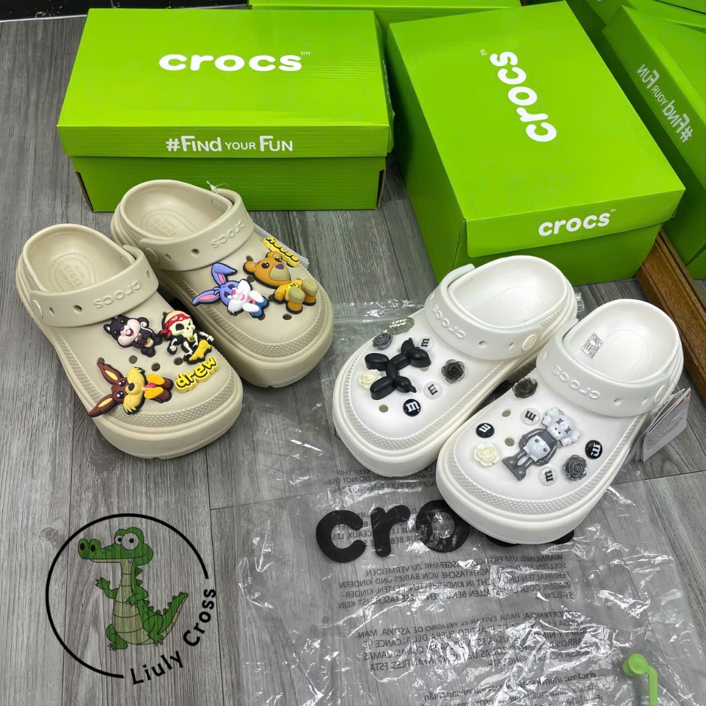 Dép Sục Cross Stomp _Dép Cross Nữ Đế Cao 7CM Kèm Charm 3D Như Hình ...