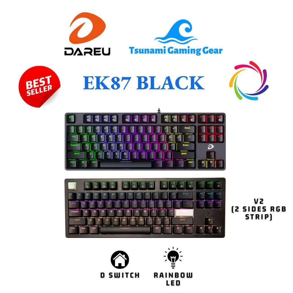 Bàn phím cơ DareU EK87 v2 Black/ DareU EK87 Black/ Multi LED/ Rainbow ...