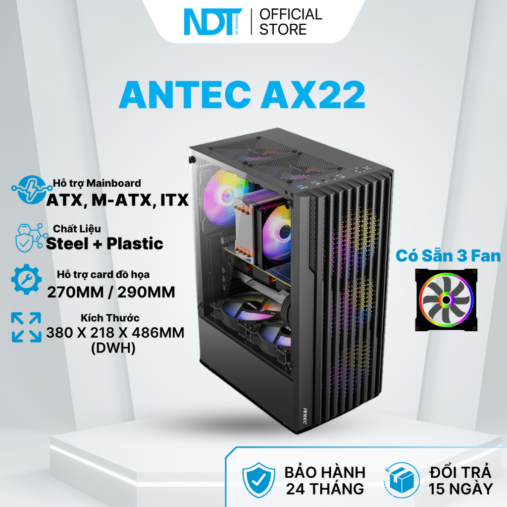 Vỏ Case Máy Tính Kính Cường Lực ANTEC AX22 Hỗ trợ Mainboard ATX, M-ATX, ITX Kèm 3 FAN LED ...