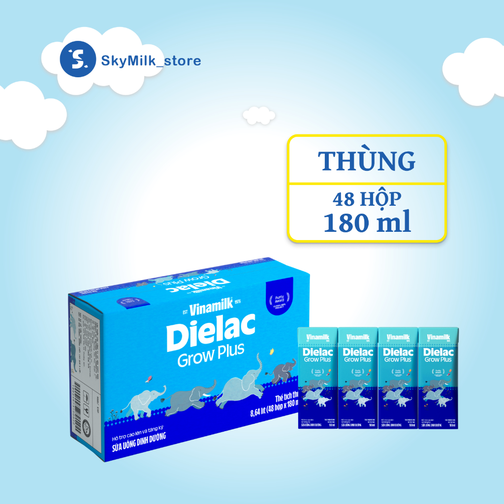 Thùng 48 hộp 180ml Sữa bột pha sẵn Vinamilk Dielac Grow Plus - Sữa Non Vinamilk Dielac Grow Plus ...