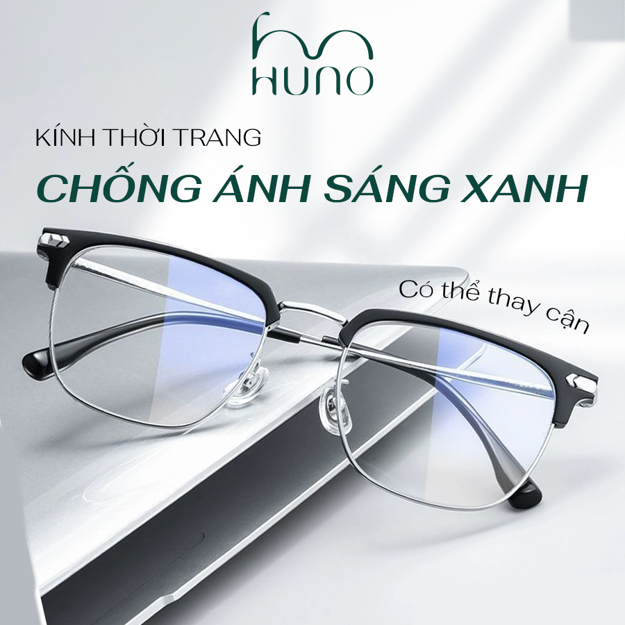 Gọng Kính Nam Nữ HUNO Cao Cấp 2025 thiết kế gọng vuông kim loại thời trang chống ánh sáng xanh ...