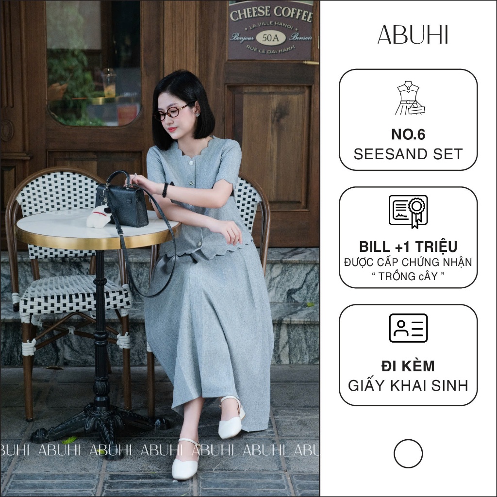 Seesand Set Trượt Hàn ABUHI Áo Ghi Tay Lượn Sóng Chân Váy Xếp Ly ...