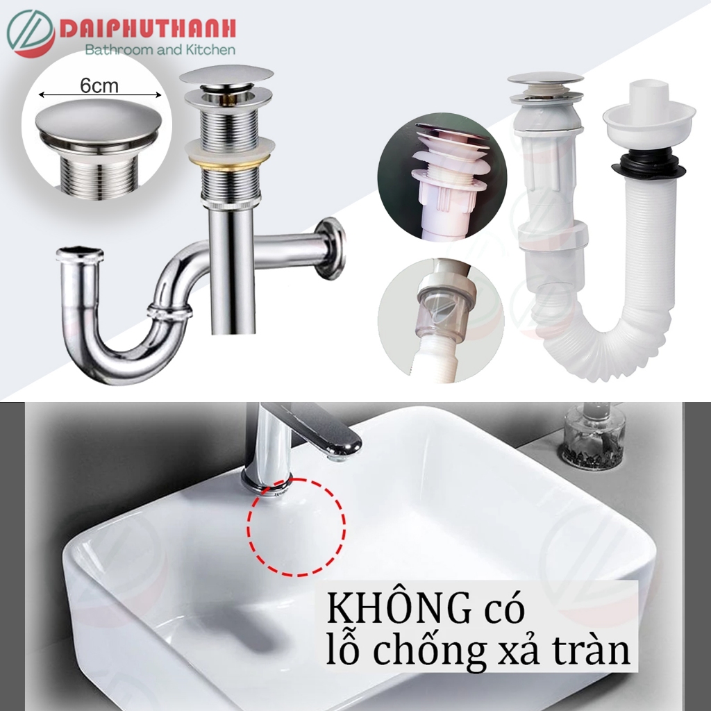 Bộ Xả Lavabo Xi Phông Labo Inox Và Nhựa Nút Nhấn Lớn - Dùng cho loại ...