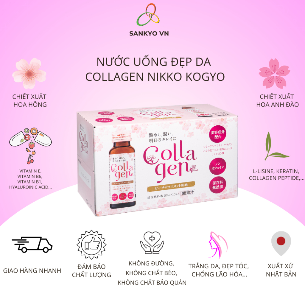 NƯỚC UỐNG ĐẸP DA COLLAGEN NIKKO KOGYO (hộp 10 chai x 50ml) TỪ NHẬT BẢN ...